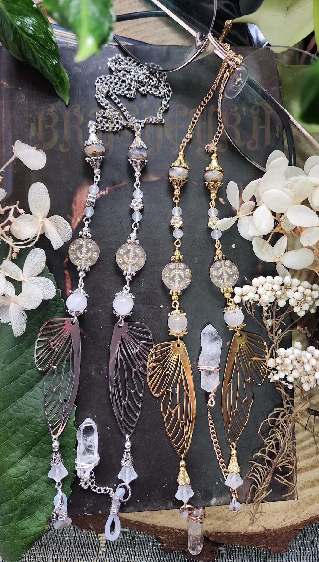 Clear Moon Fairy Eyeglass Chain | Czech Crystal | Clear Crystal Quartz ...