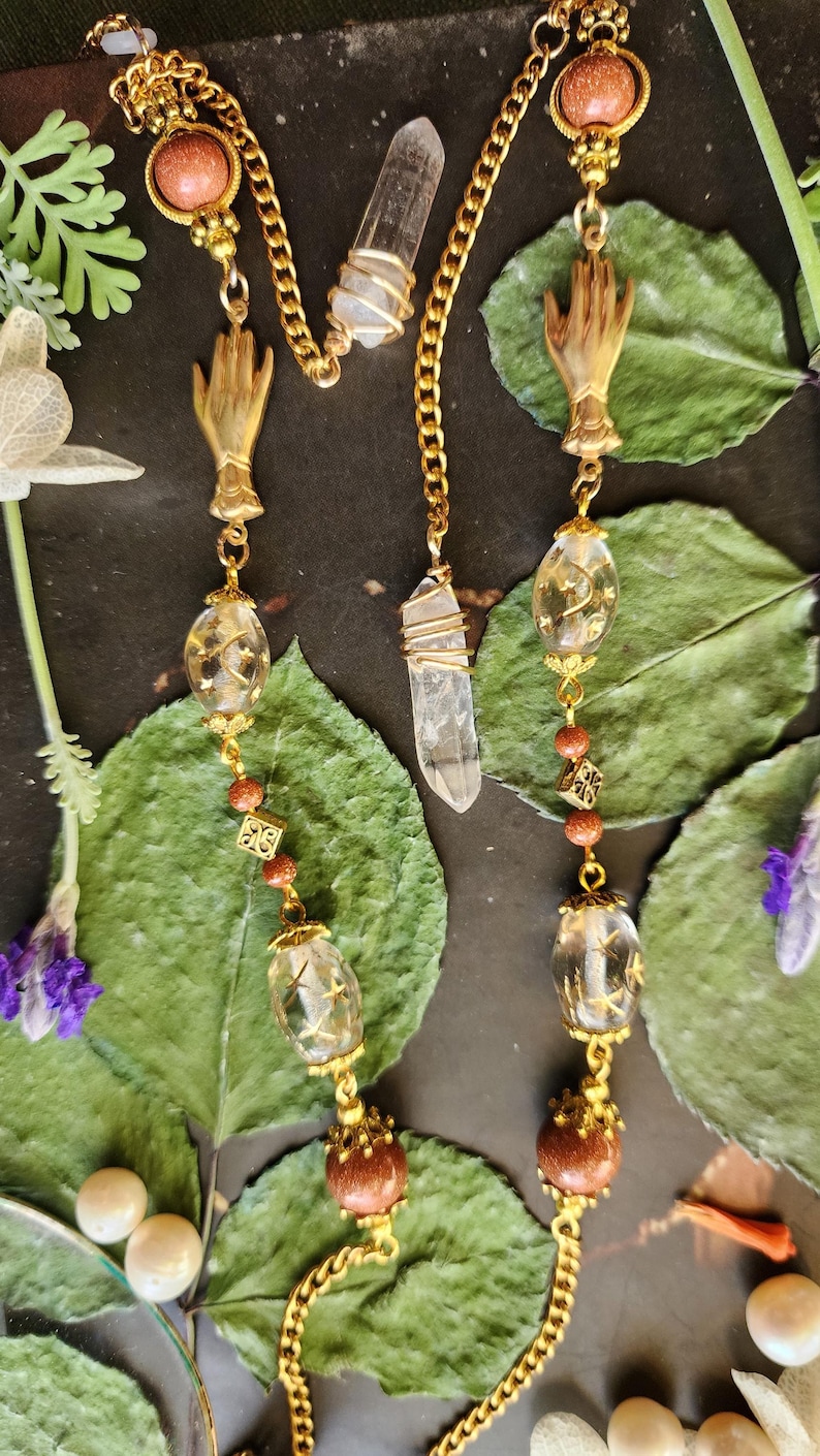 Magician's Ember Gold Eyeglass Chain | Brown Sandstone | Crystal Quartz ...
