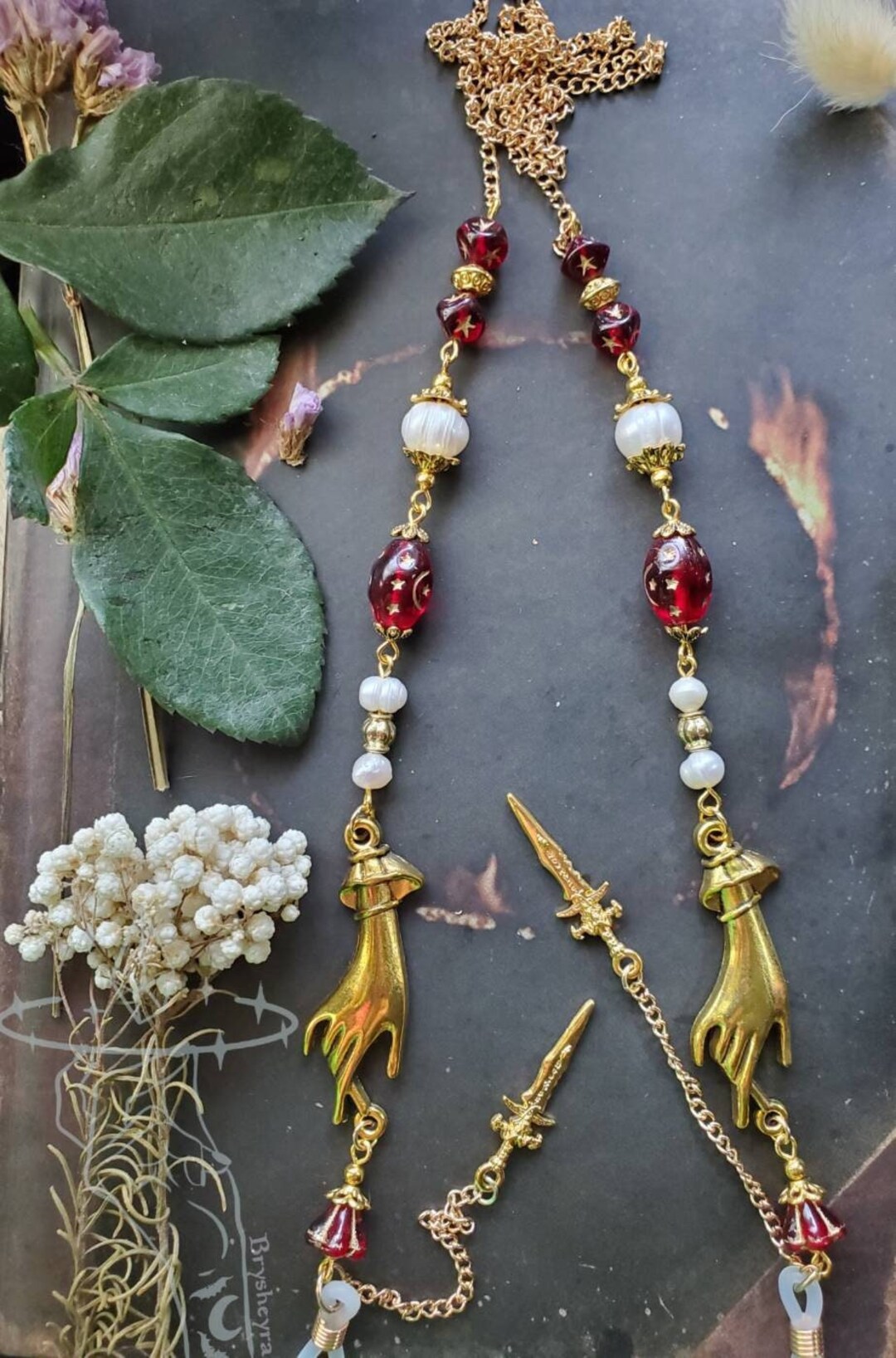 Vampire Maiden Gold Eyeglass Chain | Czech Crystals | Red Crystal ...