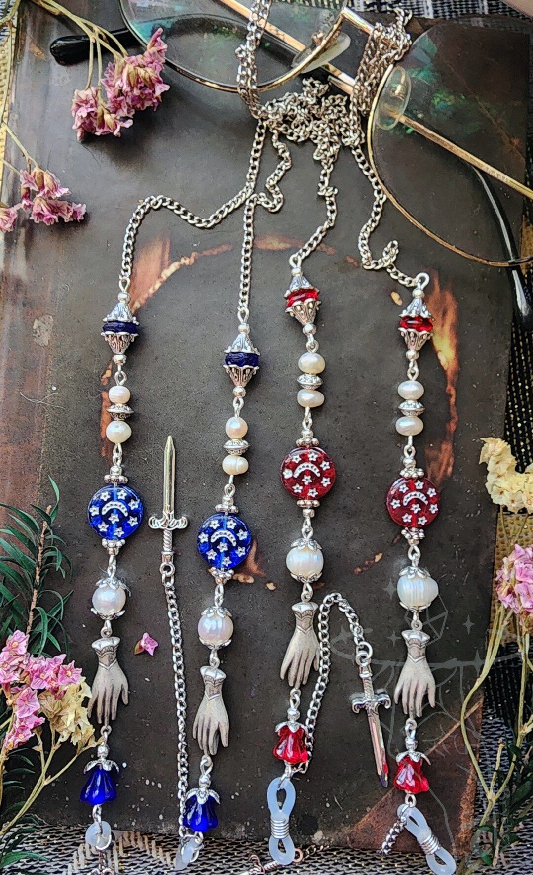 Royal Knight Silver Eyeglass Chain Czech Crystals Red Blue Crystal ...