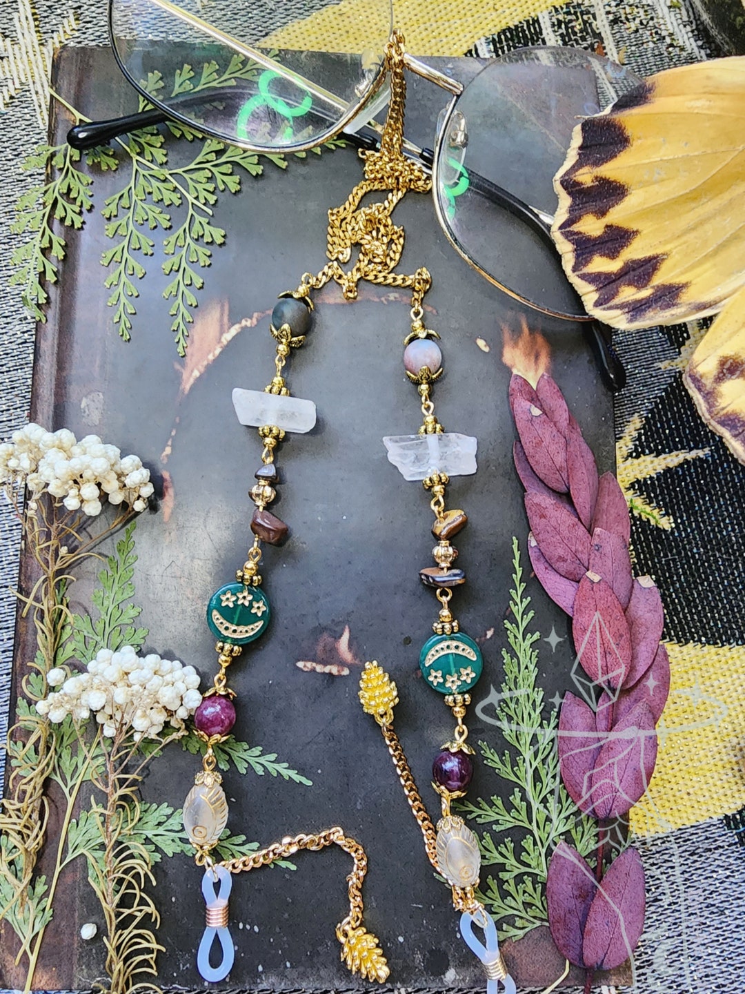 Witch of the Woods Gold Eyeglass Chain | Czech Crystal | Crystal Quartz ...
