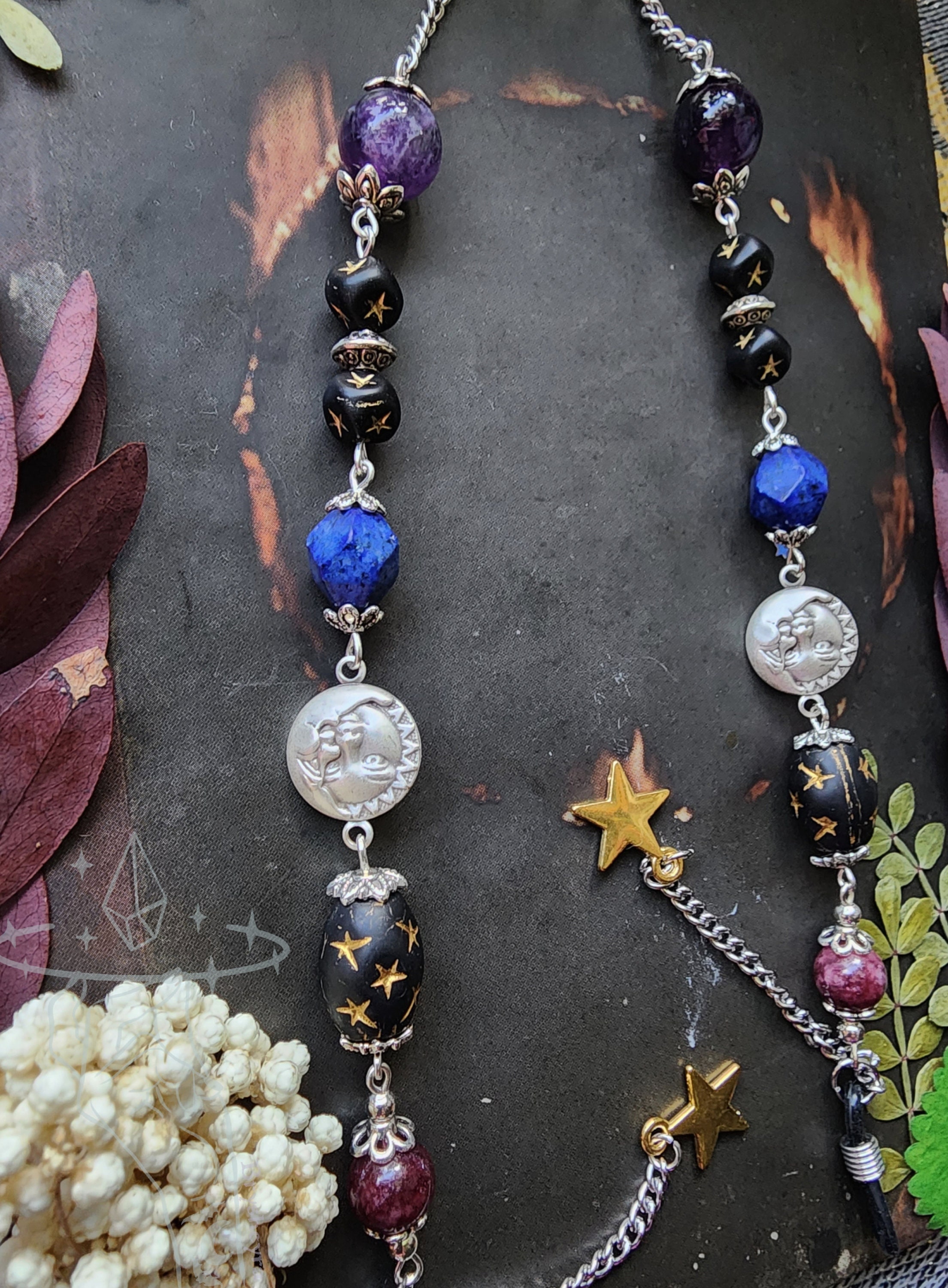Silver and Gold Whimsigothic Eyeglass Chain | Matte Black Crystal ...