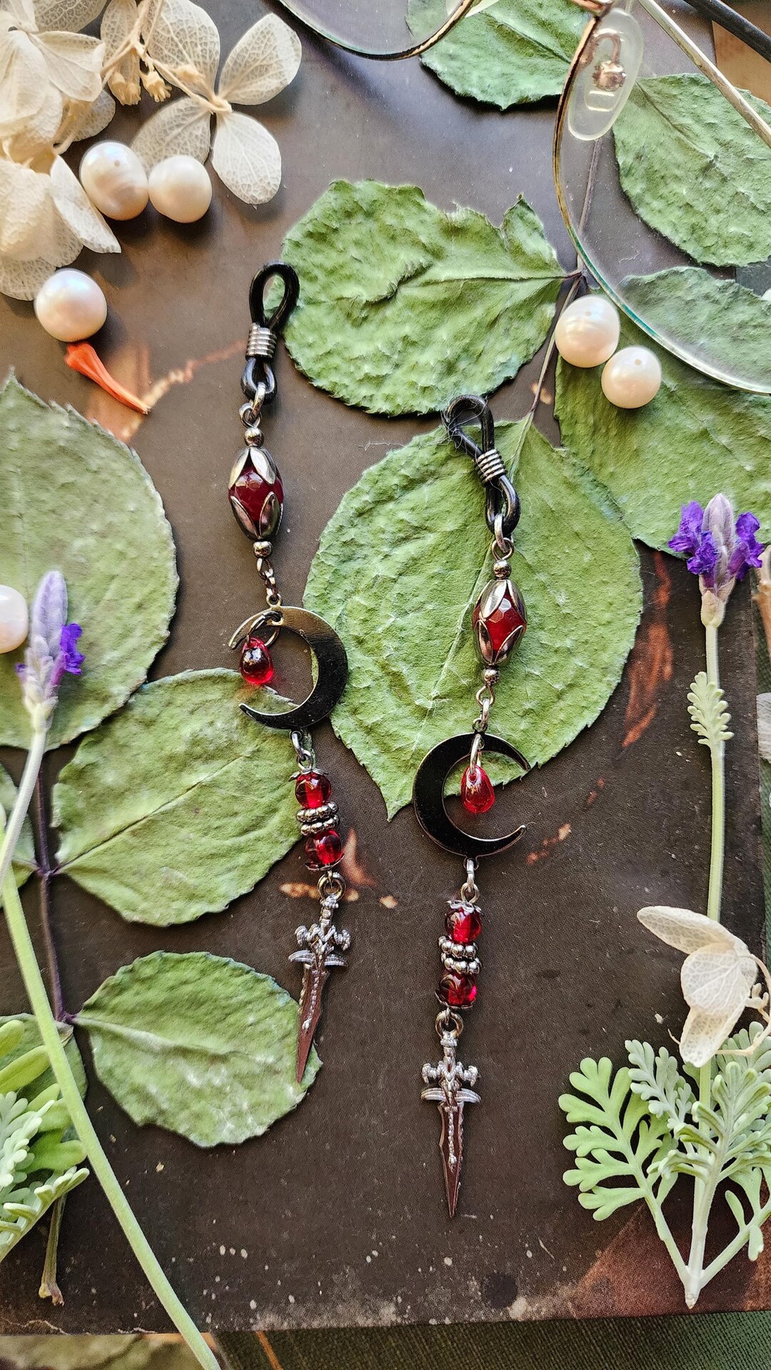 Blood Moon Gunmetal Eyeglass Charms or Earrings | Red Garnet Crystals ...