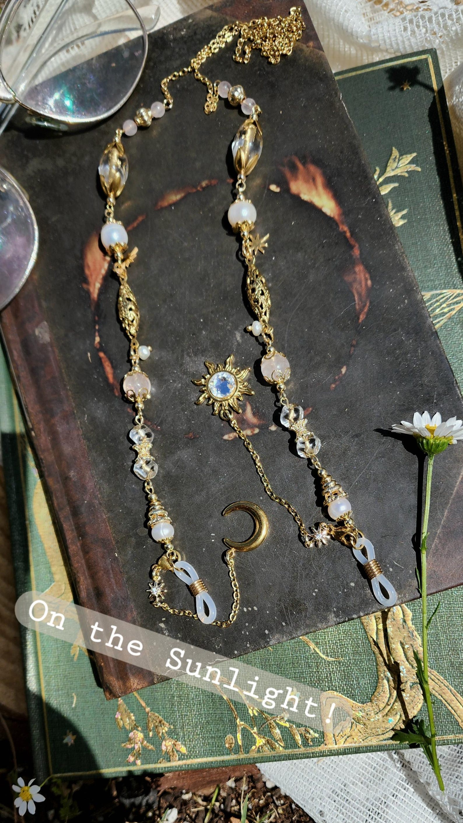 Stellar Amour Gold Eyeglass Chain | Celestial Sun Moon and Stars ...
