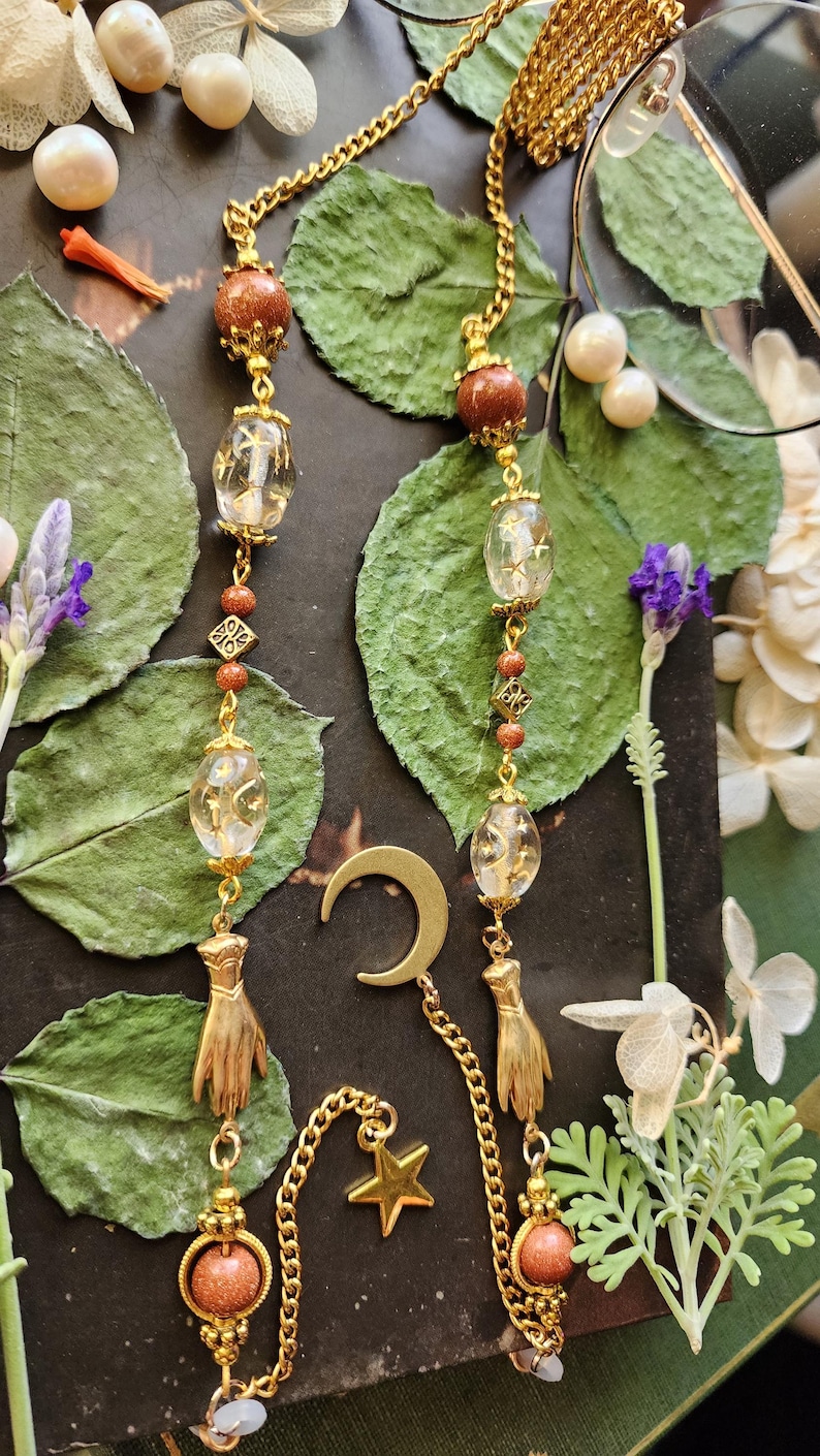 Magician's Ember Gold Eyeglass Chain | Brown Sandstone | Crystal Quartz ...