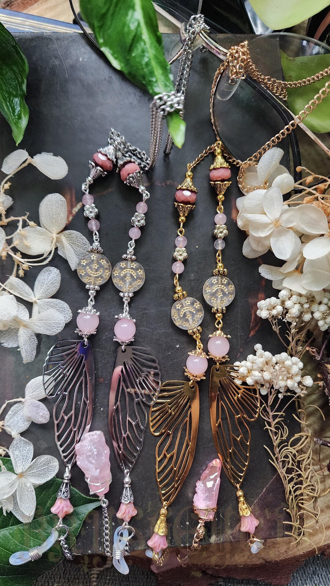 Pink Fairy Eyeglass Chain | Czech Crystal | Pink Rose Crystal Quartz ...