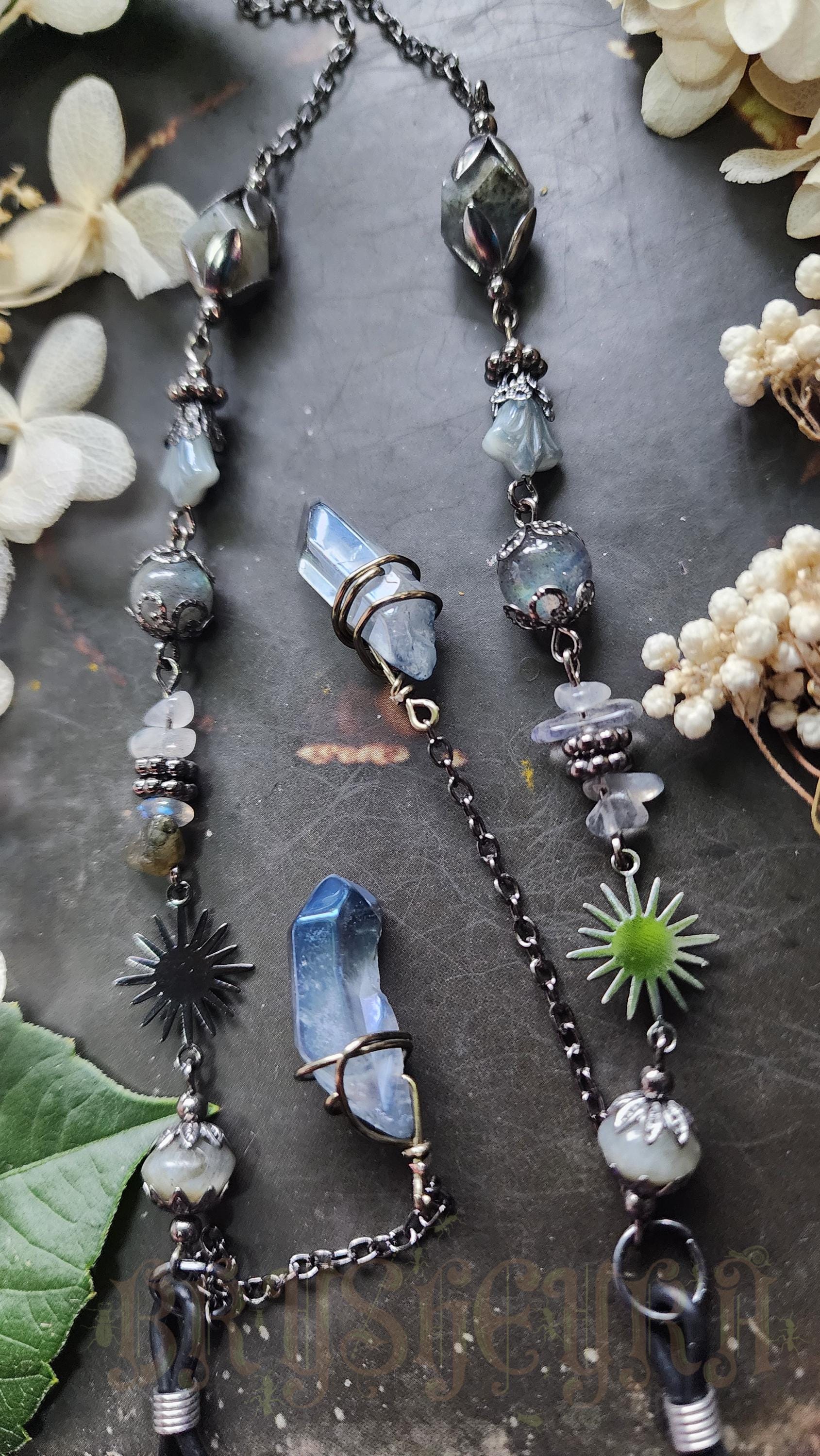 Dark Elf Gunmetal Eyeglass Chain | Czech Crystal | Labradorite Beads ...