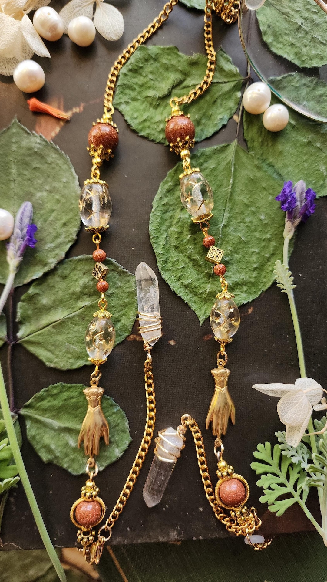 Magician's Ember Gold Eyeglass Chain | Brown Sandstone | Crystal Quartz ...