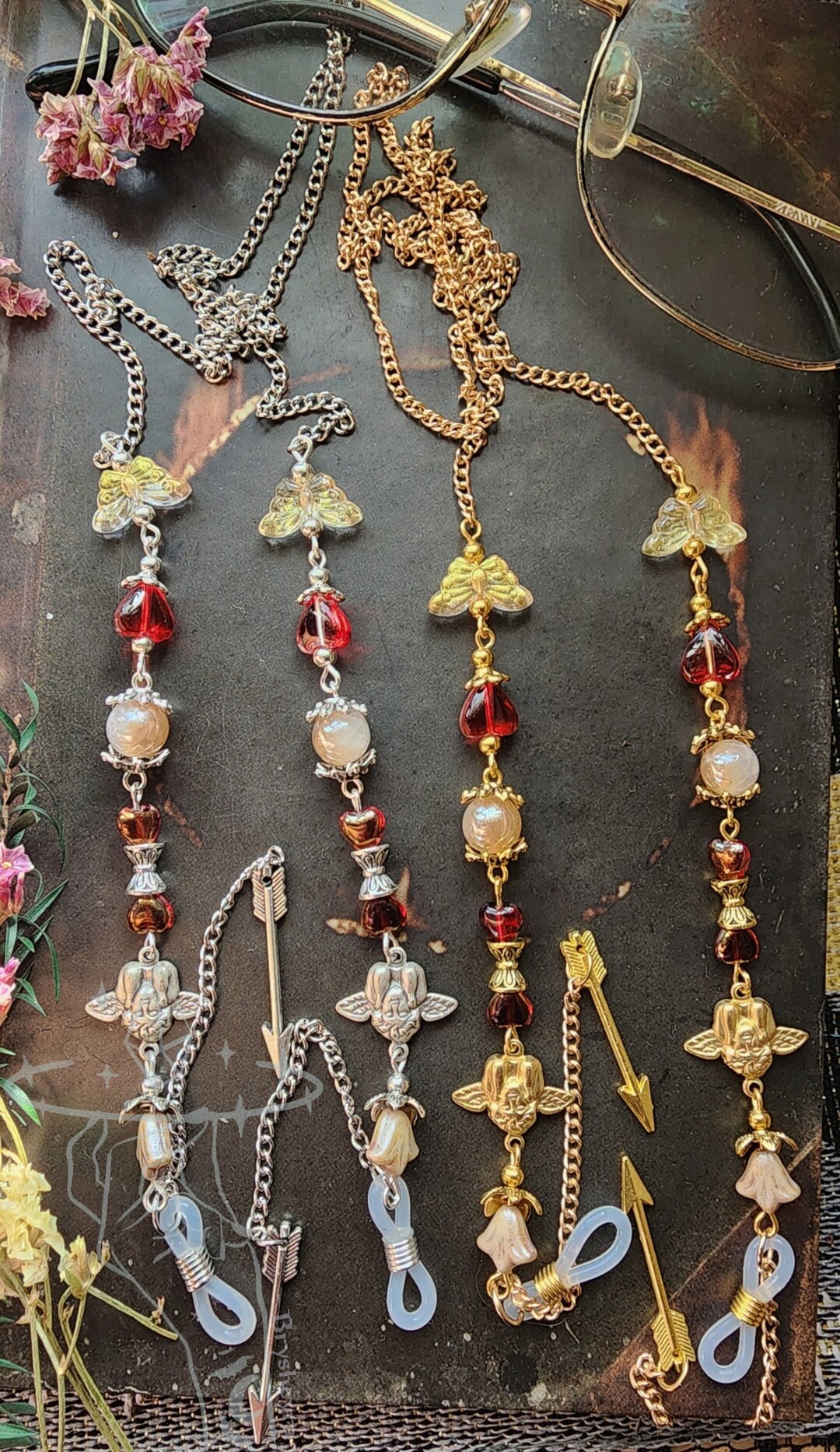 Fated Desire Silver Gold Eyeglass Chain | Eros and Psyche | Crystal ...