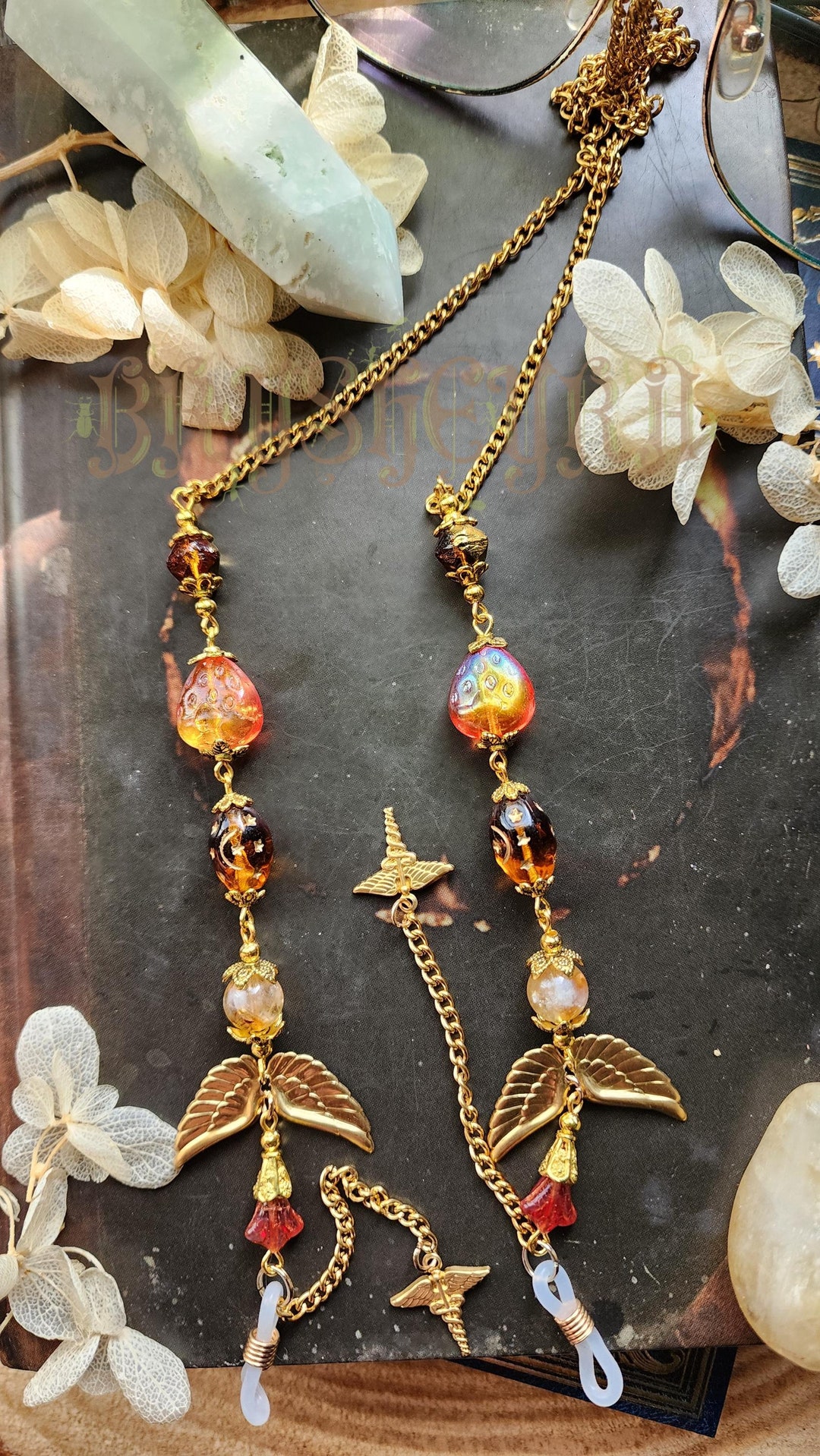 Aura of the Herald Gold Eyeglass Chain | Czech Crystal Citrine | Hermes ...