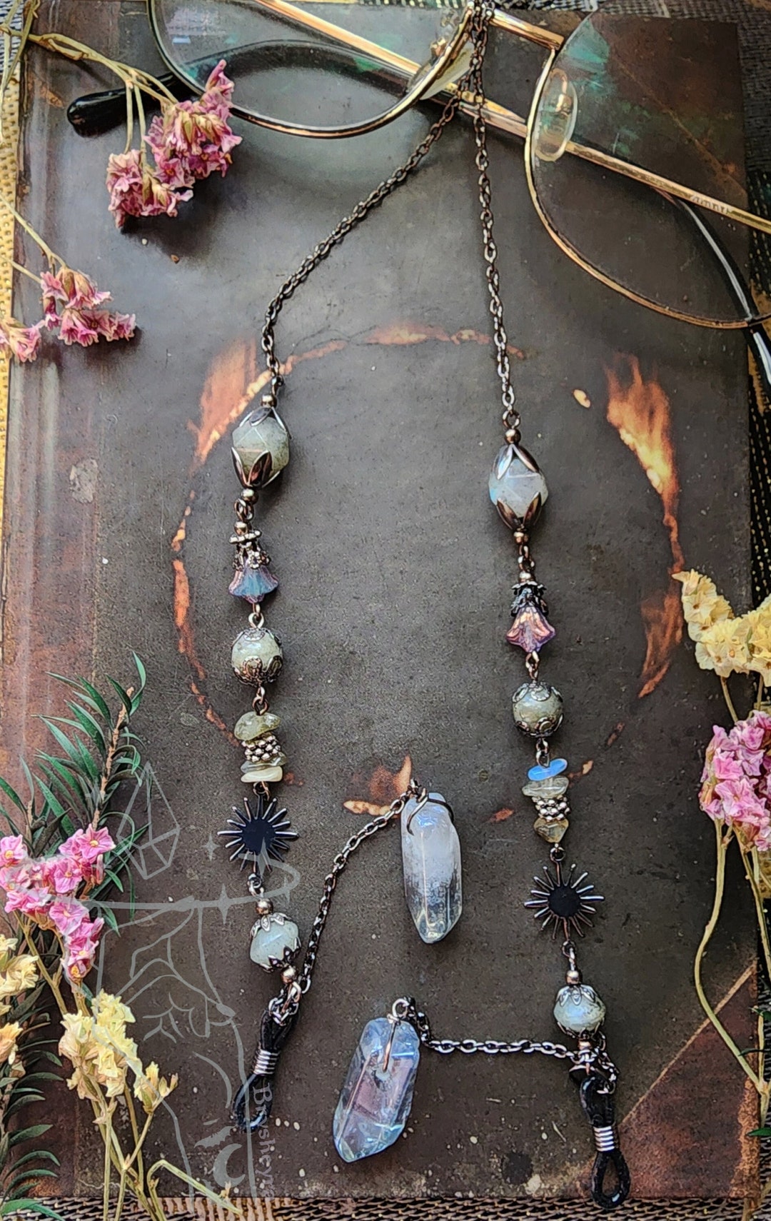 Dark Elf Gunmetal Eyeglass Chain Czech Crystal Labradorite Beads ...