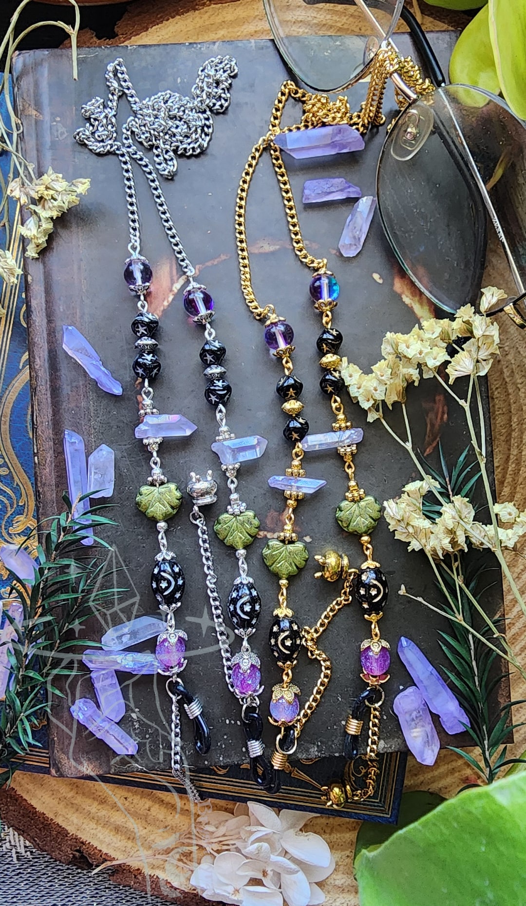 Witch Potion Silver or Gold Eyeglass Chain | Czech Crystal | Opal Beads ...