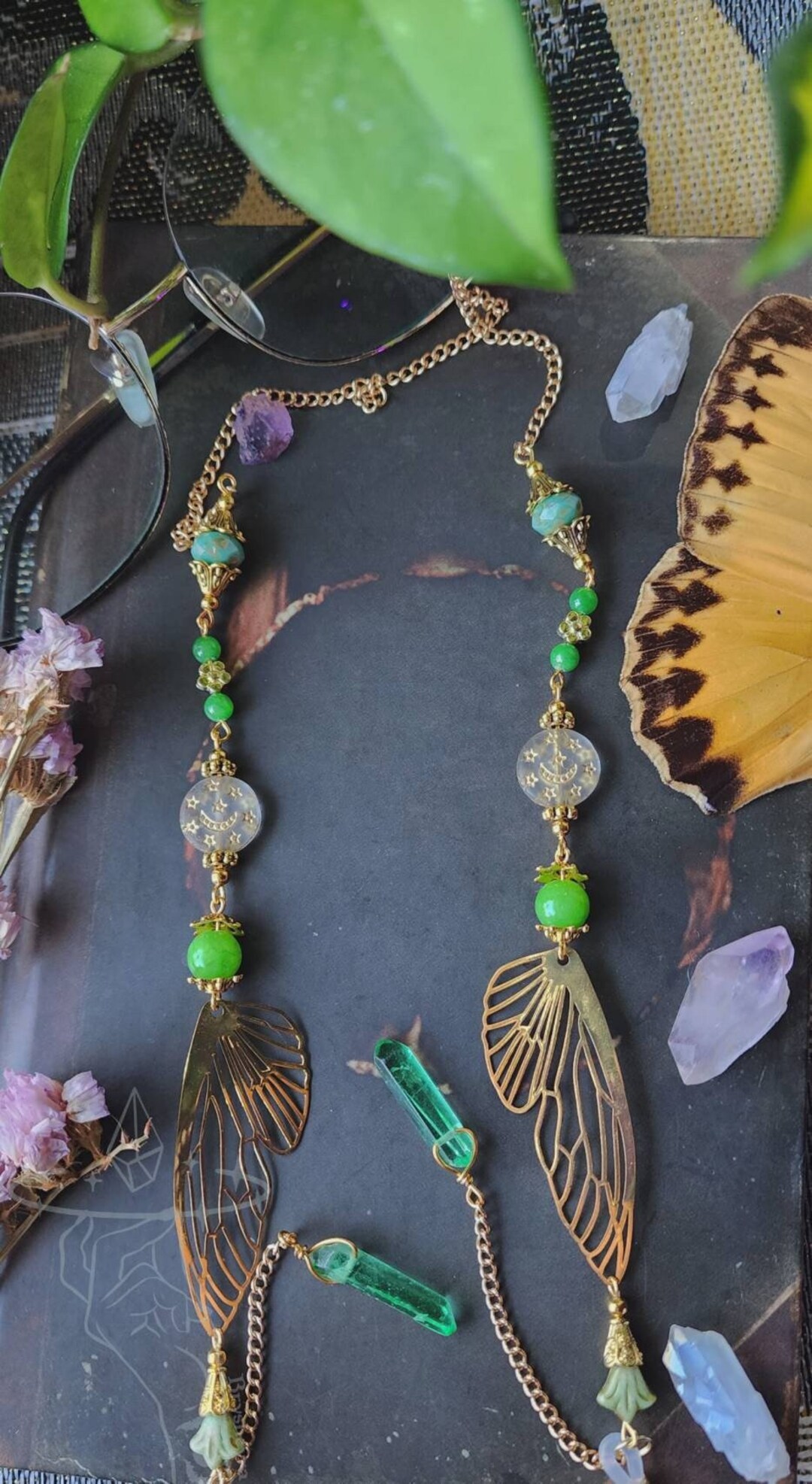 Green Fairy Eyeglass Chain Czech Crystal Green Crystal Quartz ...