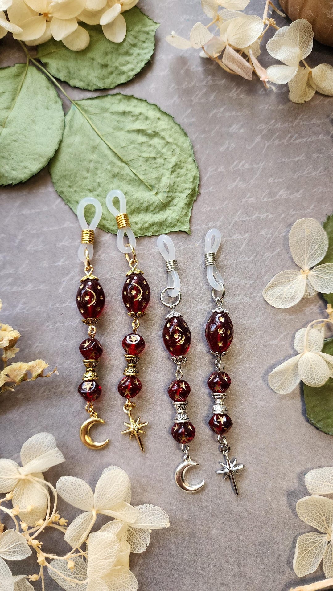 Garnet Superlunary Silver or Gold Eyeglass Charms | Red Czech Crystals ...