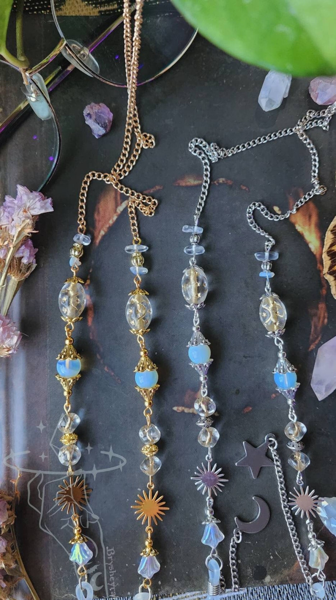 Clear Crystal Whimsical Eyeglass Chain Czech Crystals White Opal ...