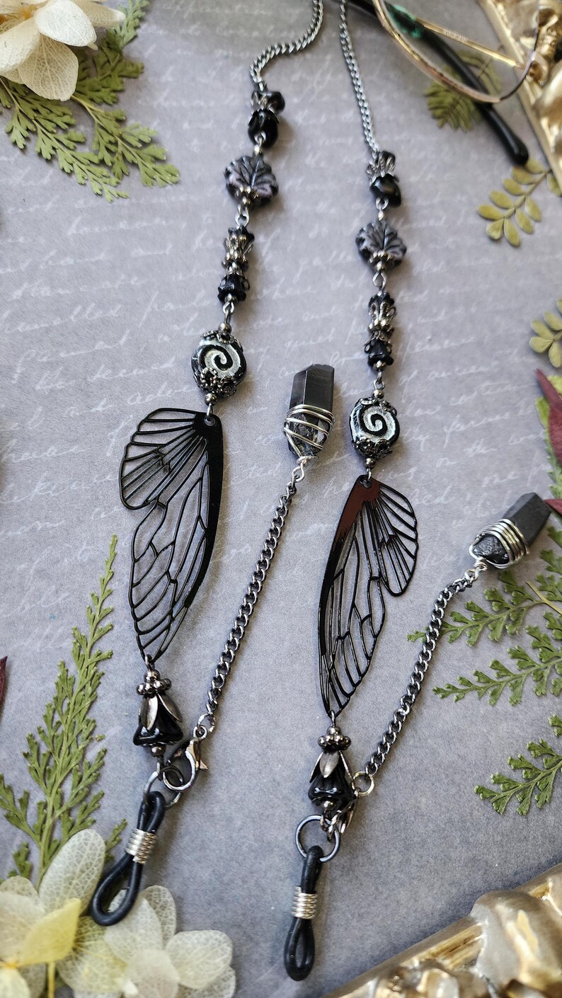 Nightbloom Fairy Gunmetal Eyeglass Chain | Czech Crystal Black Silver ...