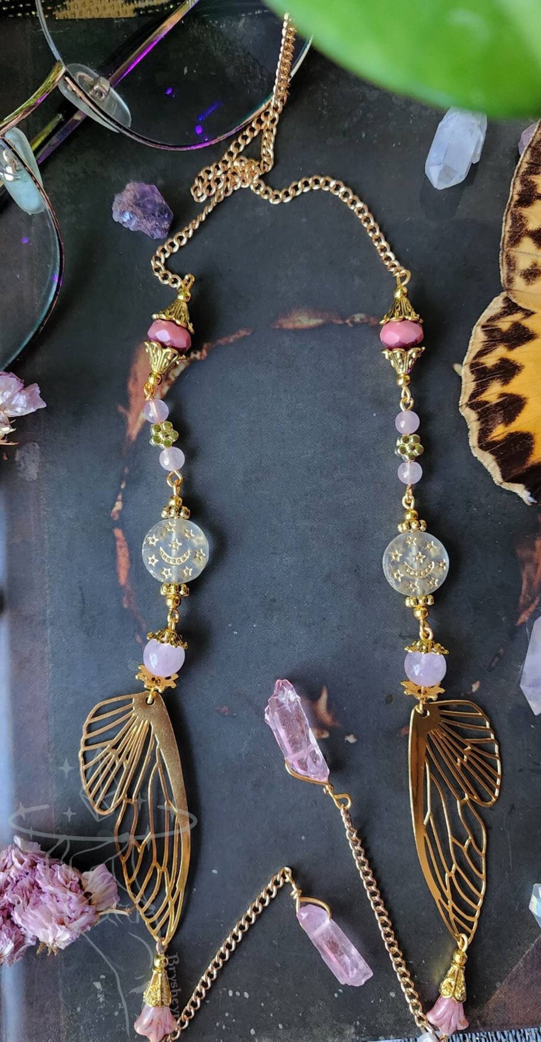 Pink Fairy Eyeglass Chain Czech Crystal Pink Rose Crystal Quartz ...