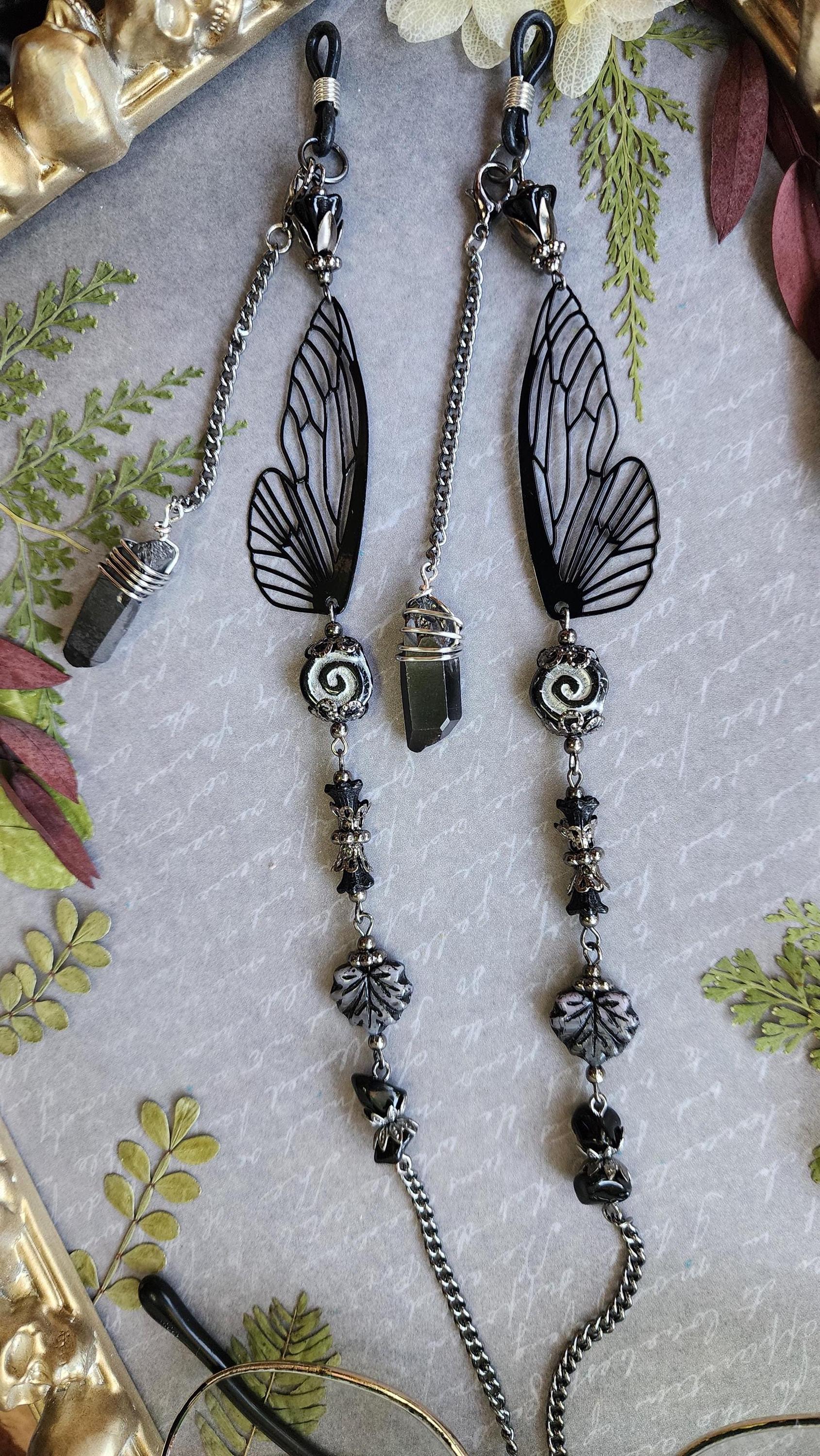 Nightbloom Fairy Gunmetal Eyeglass Chain | Czech Crystal Black Silver ...