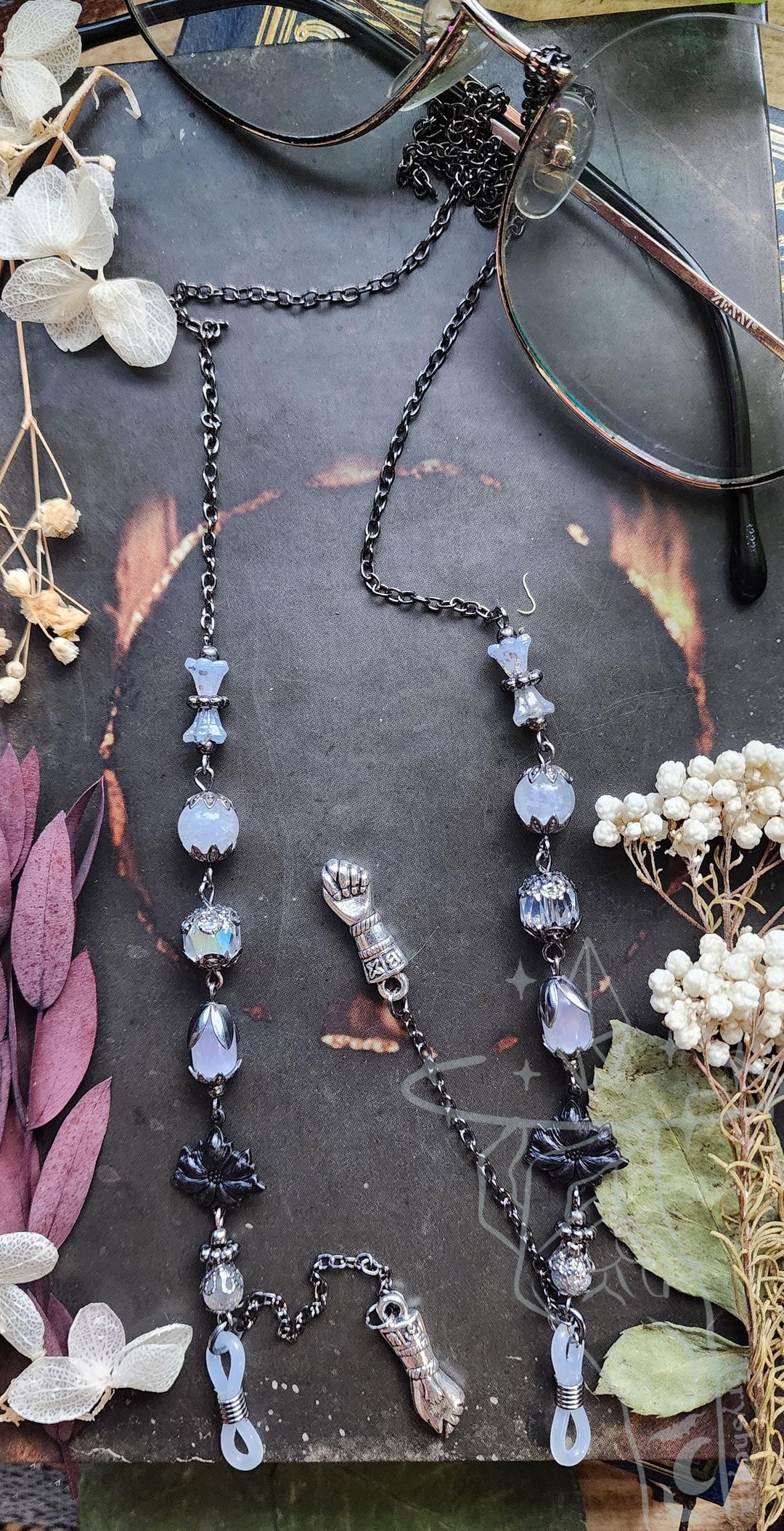 Twilight Prince Gunmetal Eyeglass Chain | Czech Crystal | Selenite ...