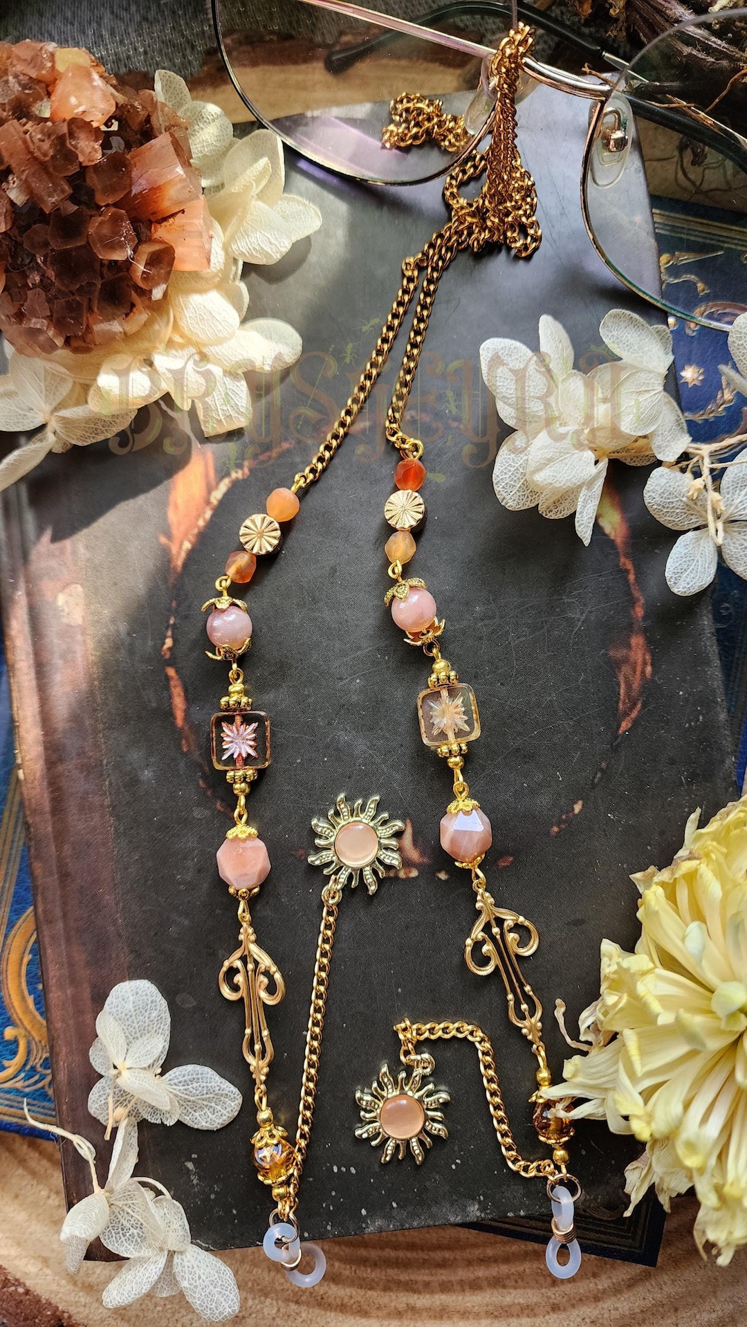 Radiant Lyre Gold Eyeglass Chain | Czech Crystal | Apollo | Cottagecore ...