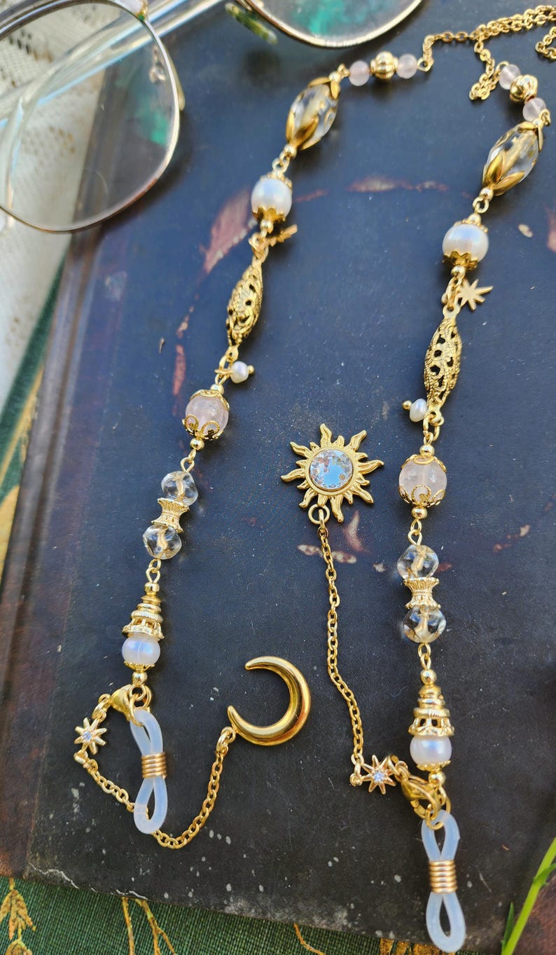 Stellar Amour Gold Eyeglass Chain | Celestial Sun Moon and Stars ...