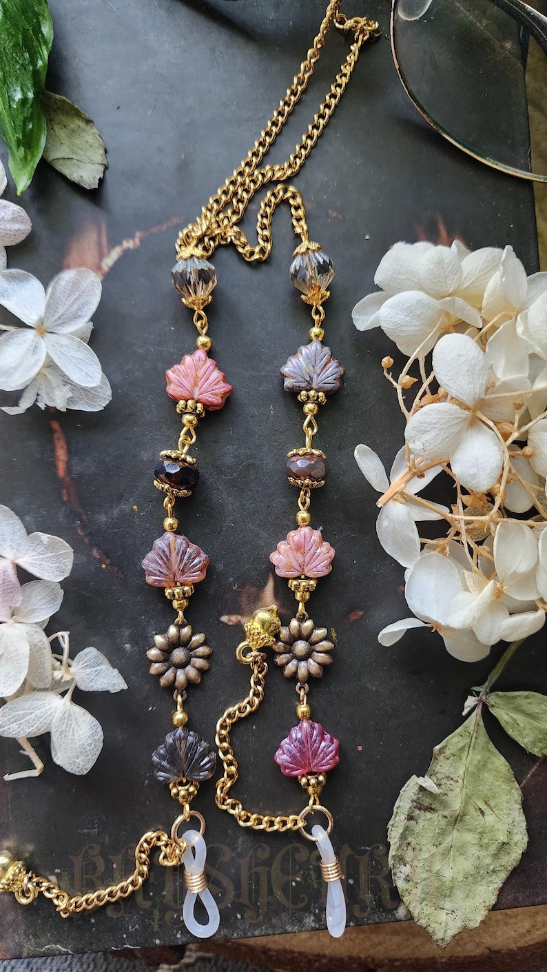 Blushing Leaves Silver or Gold Eyeglass Chain | Czech Crystal | Fall ...