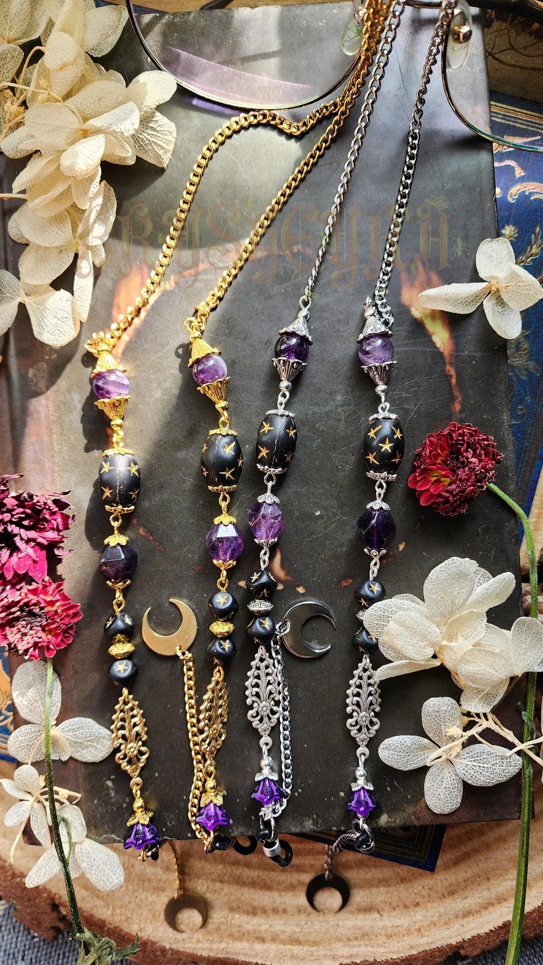 Deadly Nightshade Gold or Silver Eyeglass Chain | Czech Crystal ...