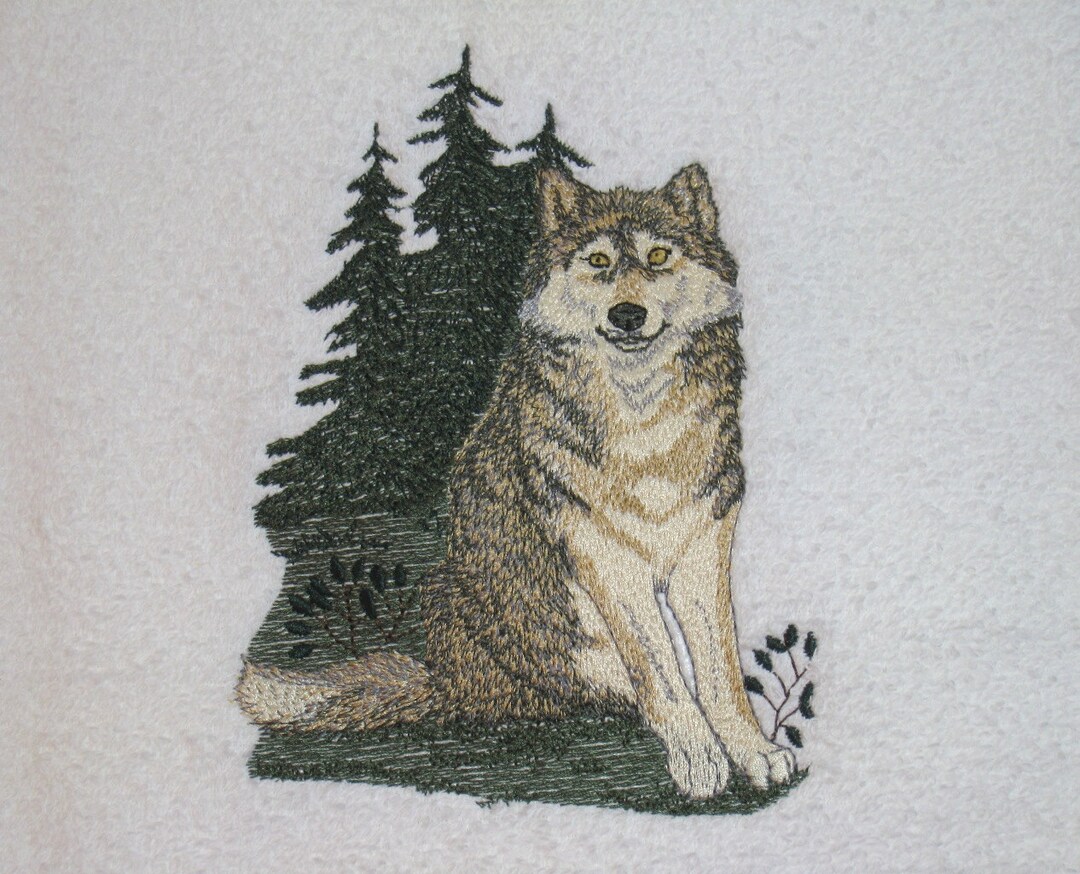 Embroidered WOLF BATH Towel - Wolf Home Decor Bath Towel, for Your ...