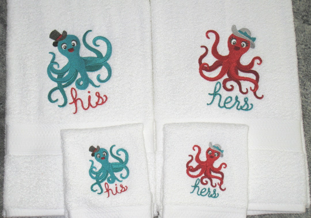 His and Hers Octopus Bath Towels - Sea Creature Towels - Fun Ocean ...