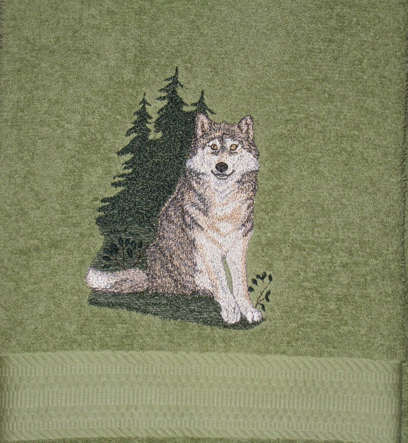 Embroidered WOLF BATH Towel - Wolf Home Decor Bath Towel, for Your ...