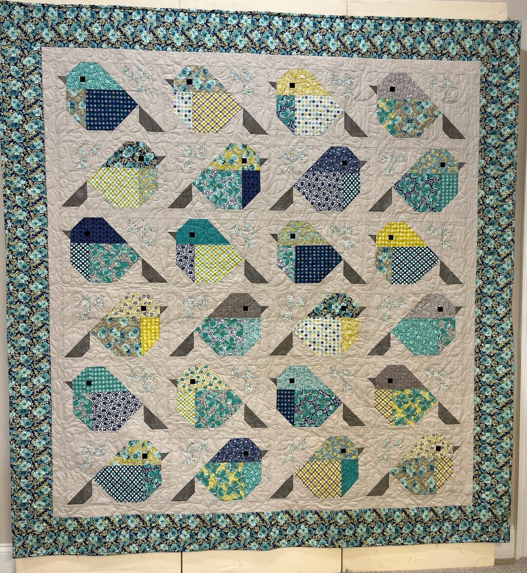 Sparrow Quilt, Lap Quilt, Bed Quilt, Finished Quilt, Patchwork Quilt, Bird Quilt, Handmade Quilt ...