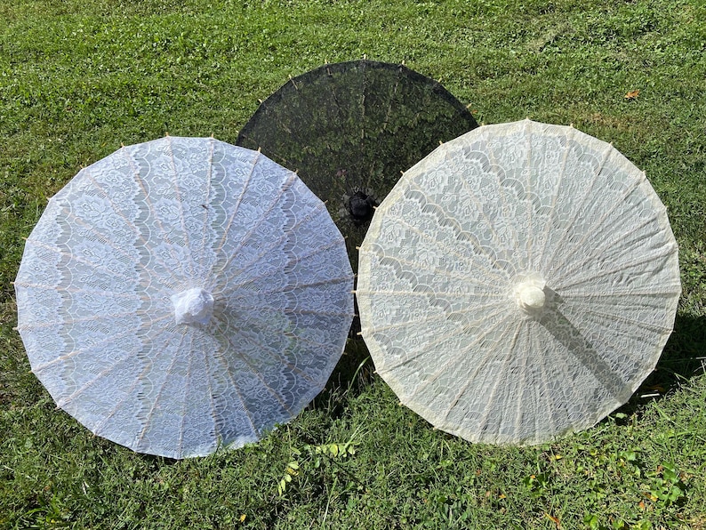 Ivory Lace Cotton Parasol, Black Lace Umbrella, Vintage Wedding Photo ...