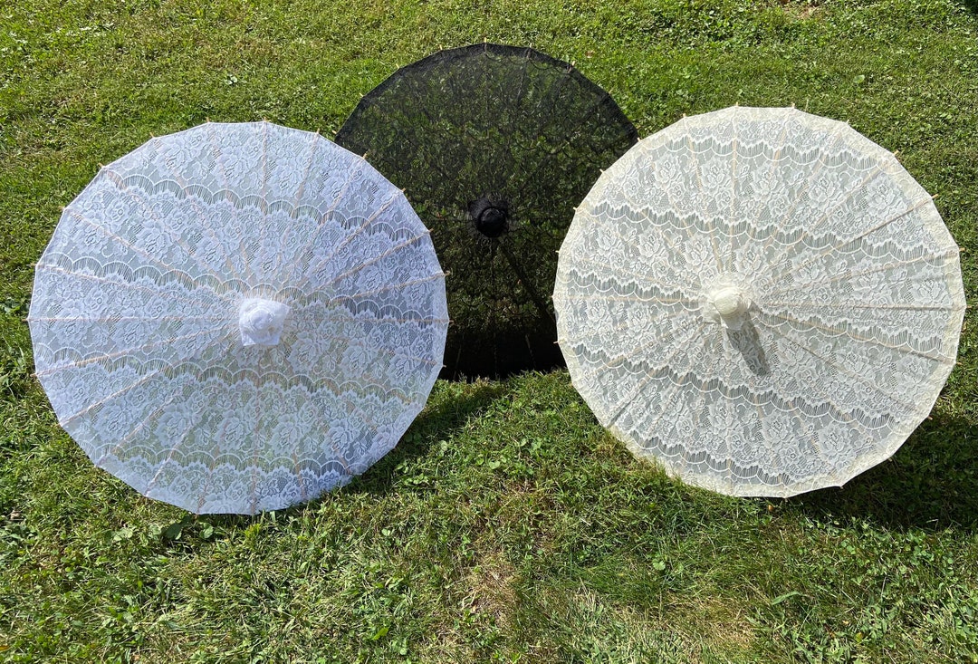 Ivory Lace Cotton Parasol, Black Lace Umbrella, Vintage Wedding Photo ...