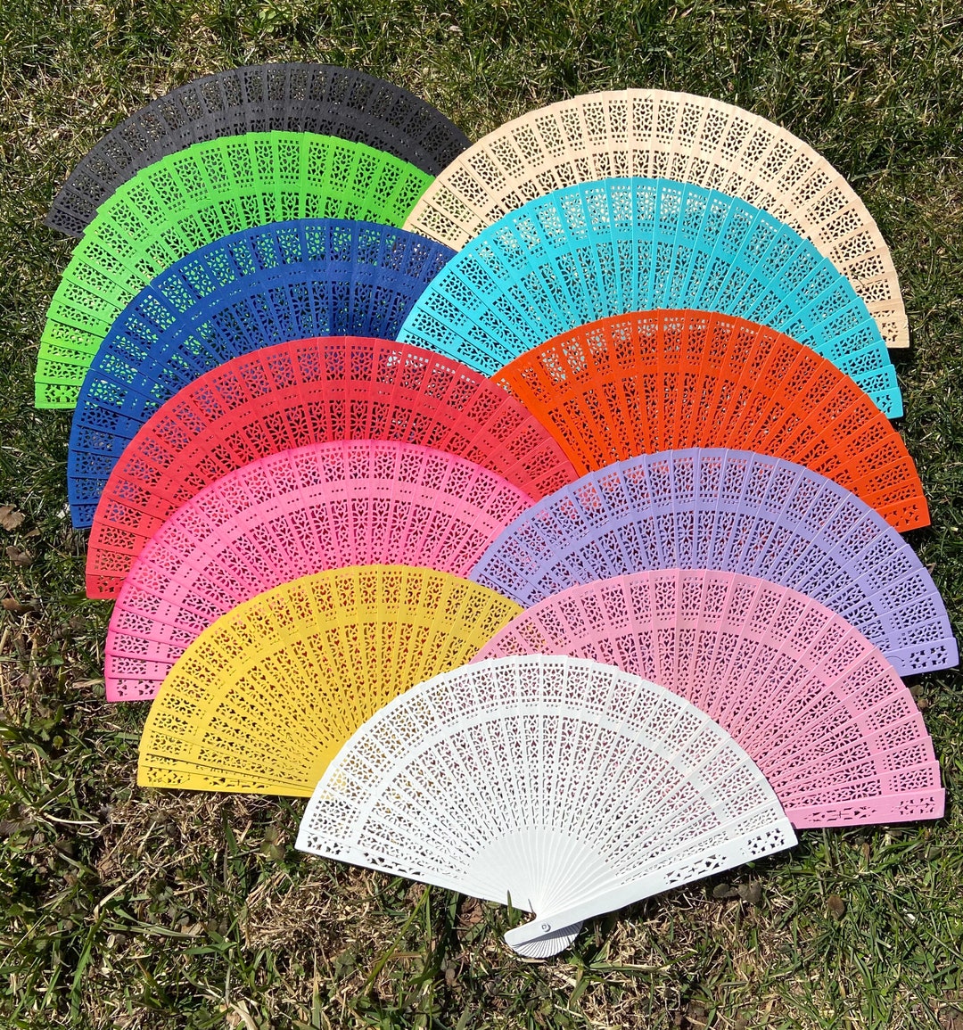 Color Wood Panel Hand Fan: Sandalwood Wedding Favor - Etsy