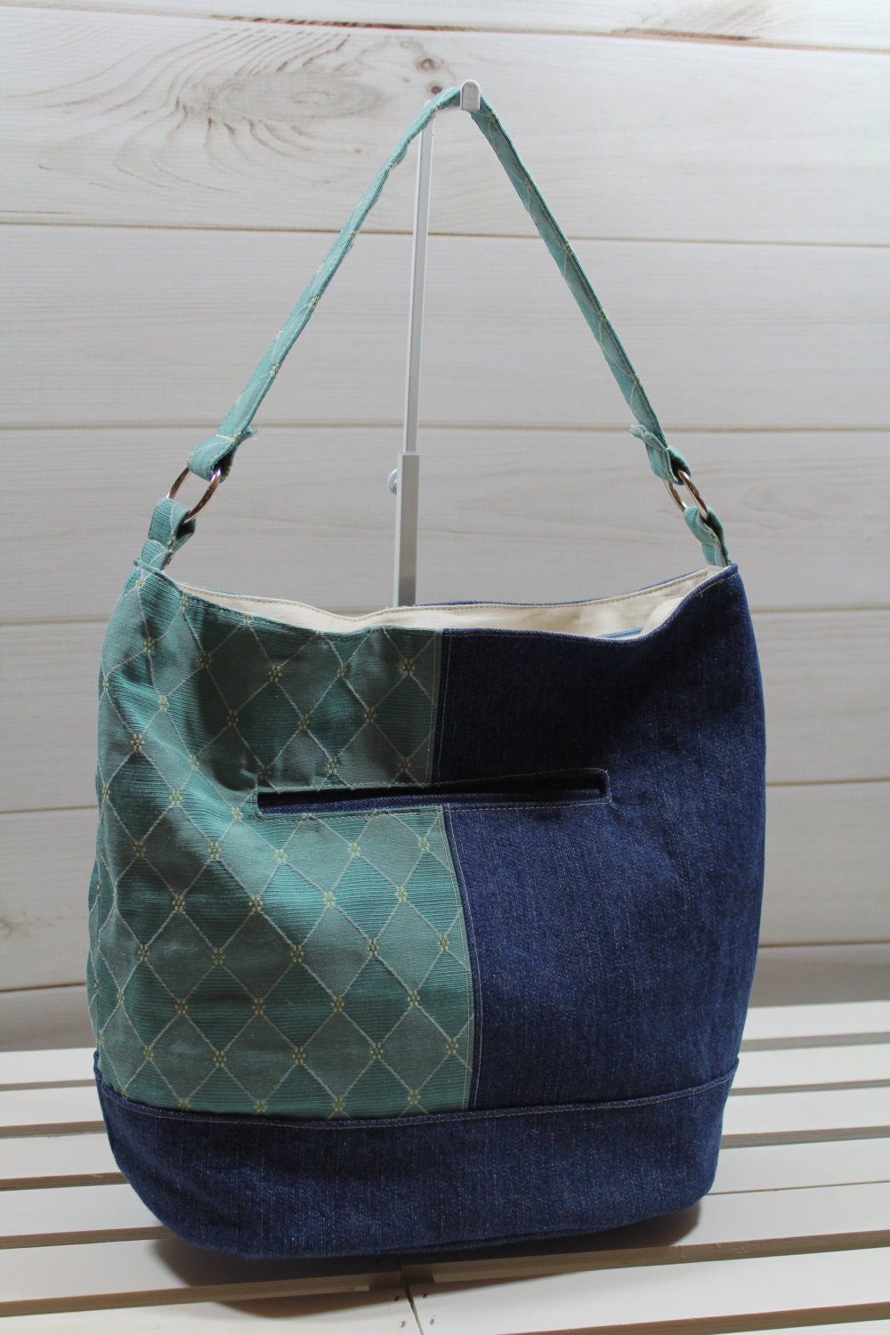 Bucket Bag Shoulder Bag Slouchy Hobo Bag Denim and Blue - Etsy