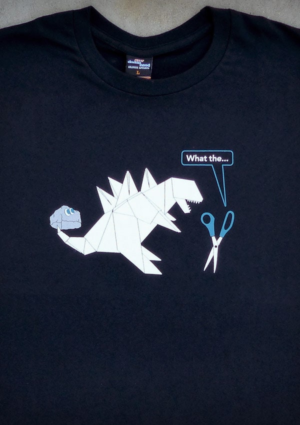 Rock Paper Scissors Funny Godzilla Paper Men's Black Graphic Tee ...