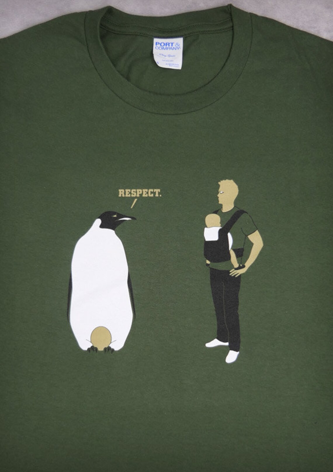 Respect - New Daddy Penguin Mens Olive Green Graphic Tee // Modern Dad ...