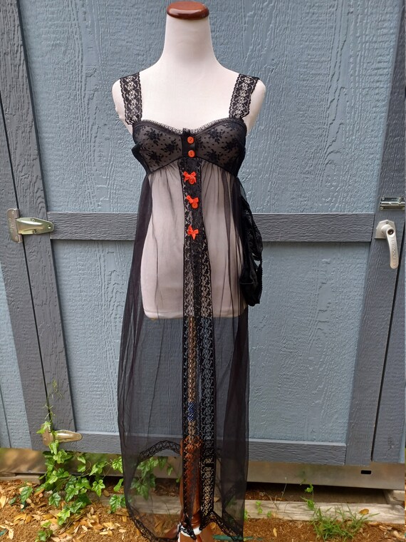 Vintage Sheer Black Flyaway Nightgown Nightie And Pan Gem