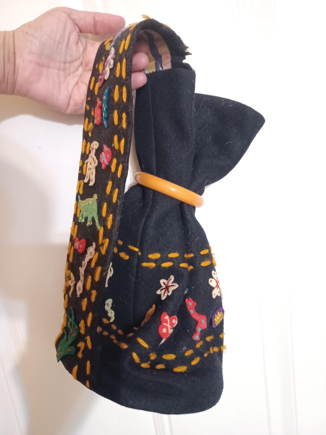 Vintage 1940s Mexican Souvenir Handmade Felt Pouch Bag Butterscotch ...