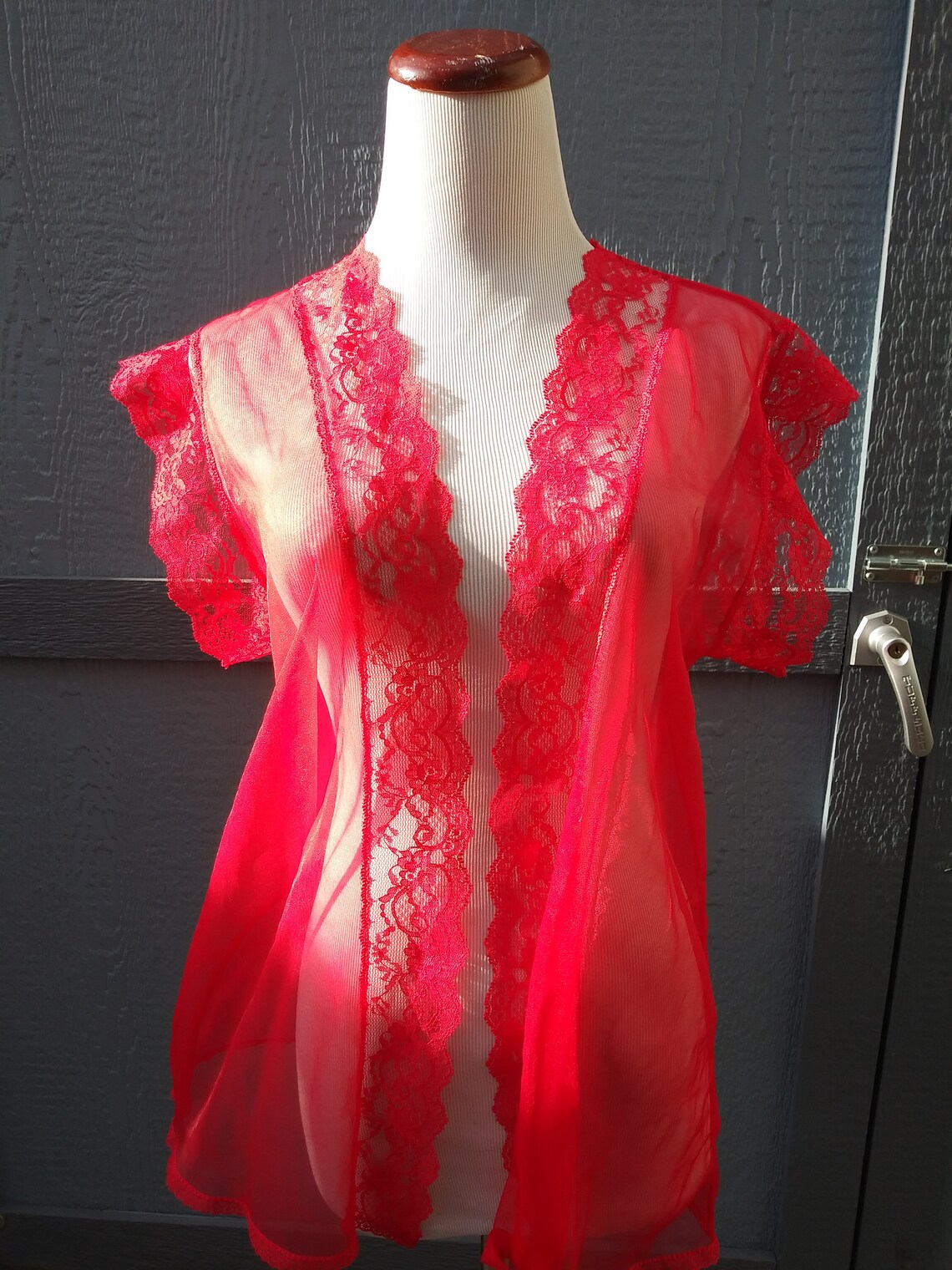 Vintage Sheer Chiffon Red W Lace Mini Peignoir Bed Jacket Etsy