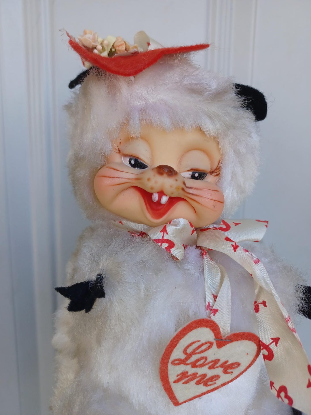 Vintage Rushton Valentine Gray Skunk Rubber Face Plush Long Tail Hearts ...