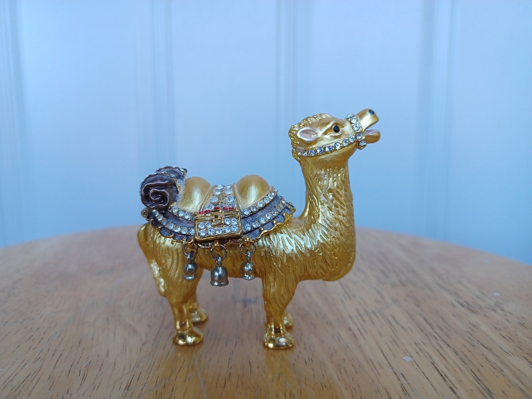 SALE Vintage Gold Tone Rhinestone Jeweled Bling Figural Camel Trinket ...