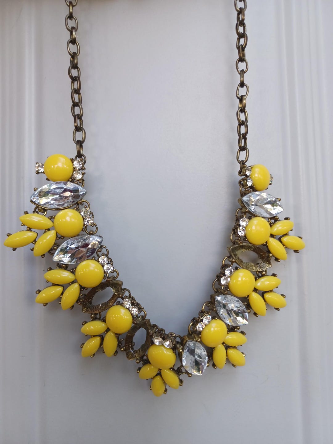 Y2K Early 2000s Acrylic Yellow Gems and Faux Rhinestones Bold Statement ...
