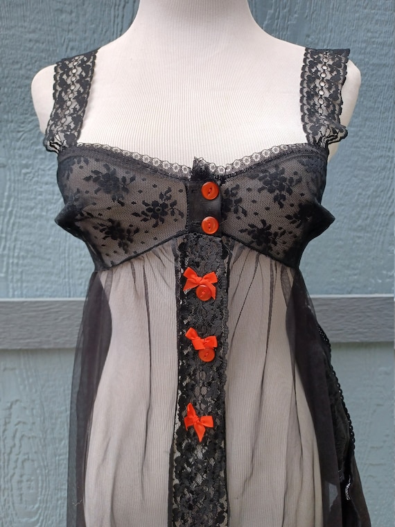 Vintage Sheer Black Flyaway Nightgown Nightie And Pan Gem