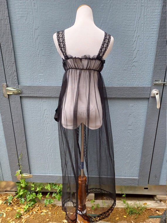 Vintage Sheer Black Flyaway Nightgown Nightie And Pan… Gem