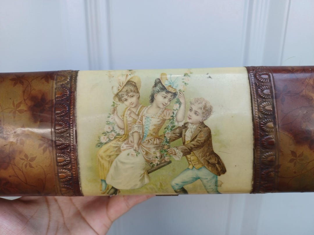 Antique Celluloid Glove Box Victorian Rococo Children Playing Green ...