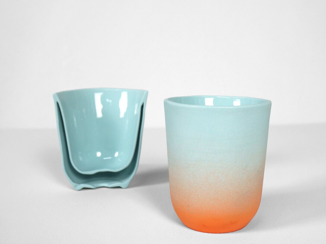 Sunset Porcelain Thermo Cup – Orange & Turquoise Double Wall Cup - Etsy