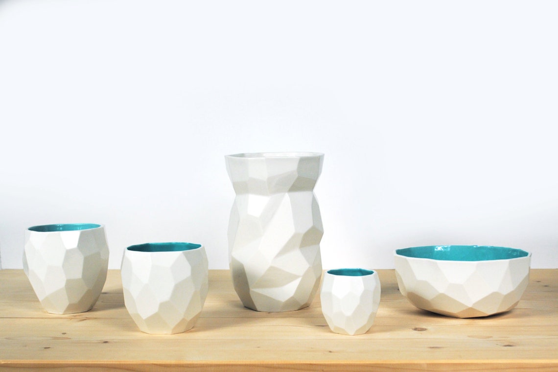 Modern Ceramic Cup Handmade in Polygons Facetted Design - Etsy