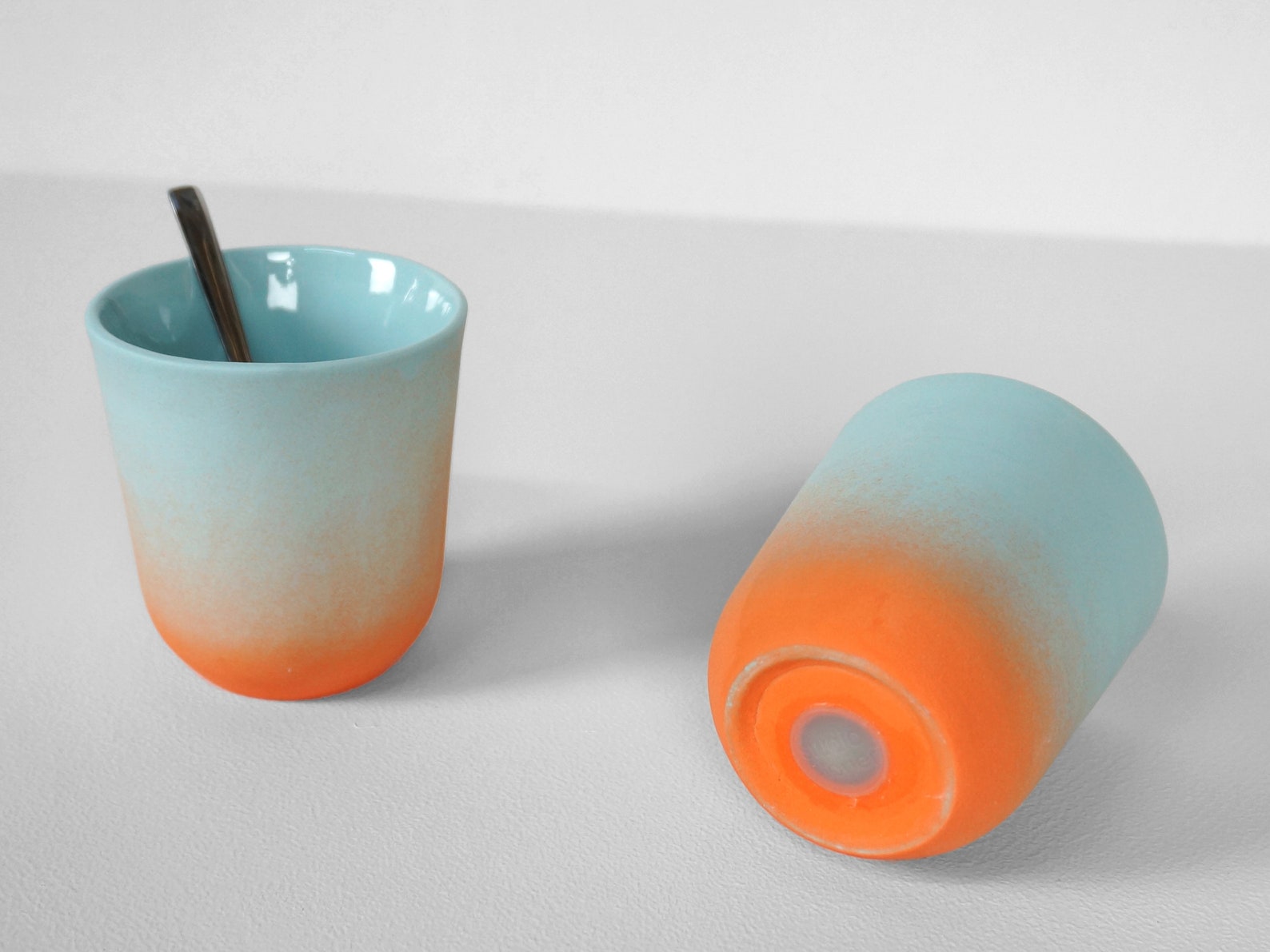 Sunset Porcelain Thermo Cup – Orange & Turquoise Double Wall Cup - Etsy
