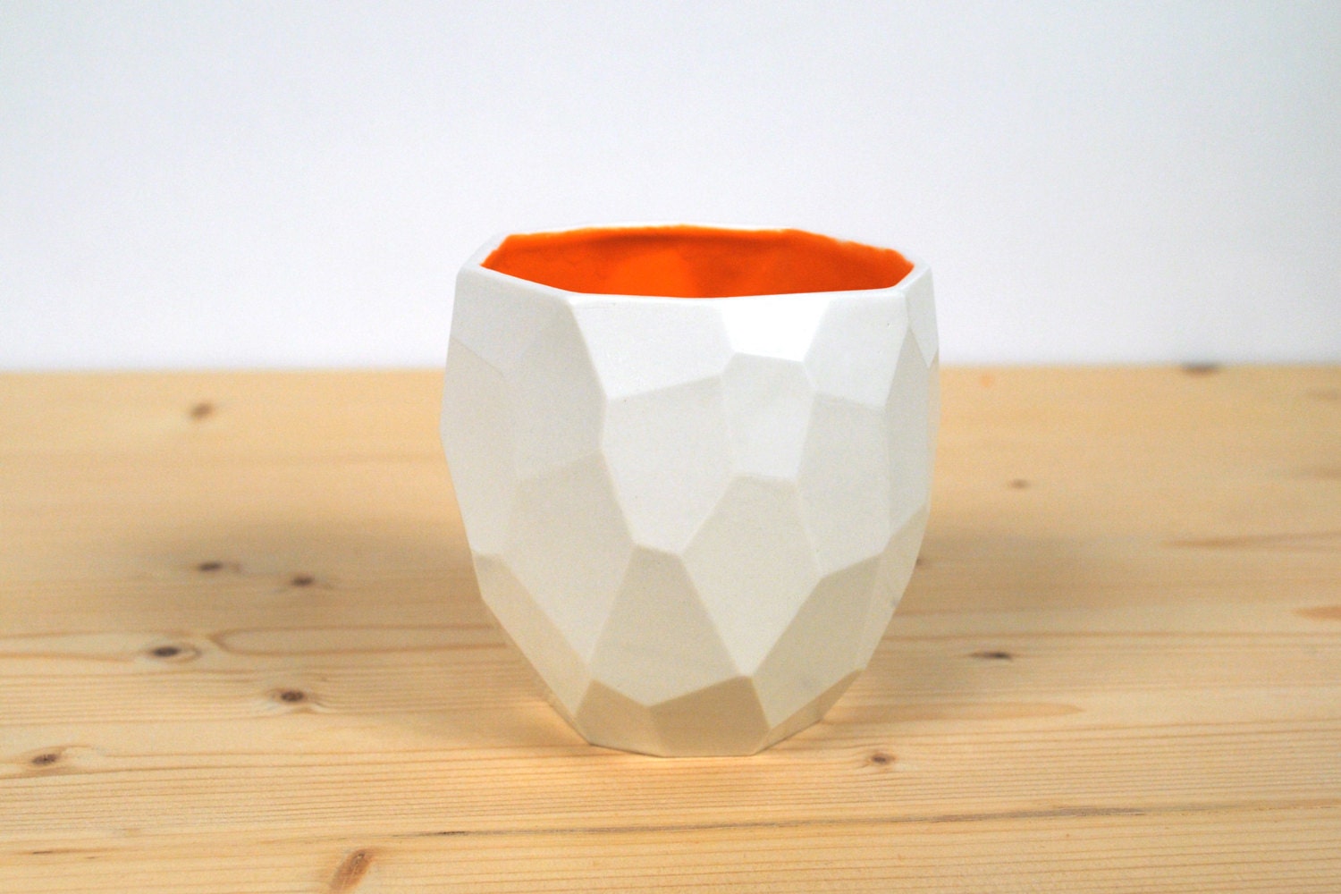 Handmade Poligon Cup – Bright Orange Interior, Faceted Ceramic Design ...
